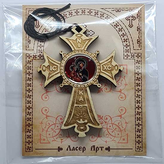 Drveni Krst za Auto Bogorodica (7.6x5.3)cm